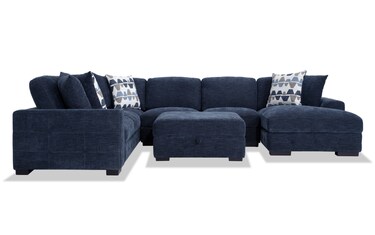 Playground Navy 145 4 Piece Right Arm Facing Pop Up Sleeper Chaise Sectional with Storage Ottoman Bob s Discount Furniture Mattress Store