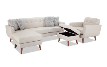 Bettie Cream Faux Leather 86'' Chofa, Chair & Storage Ottoman | Bob's ...