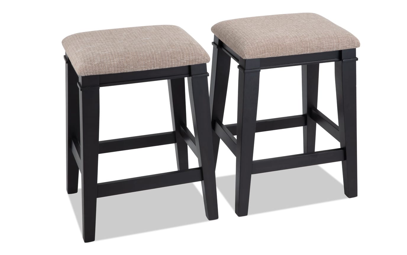 Set of 2 Montana Black Upholstered Kitchen Island Stools | Bob's ...