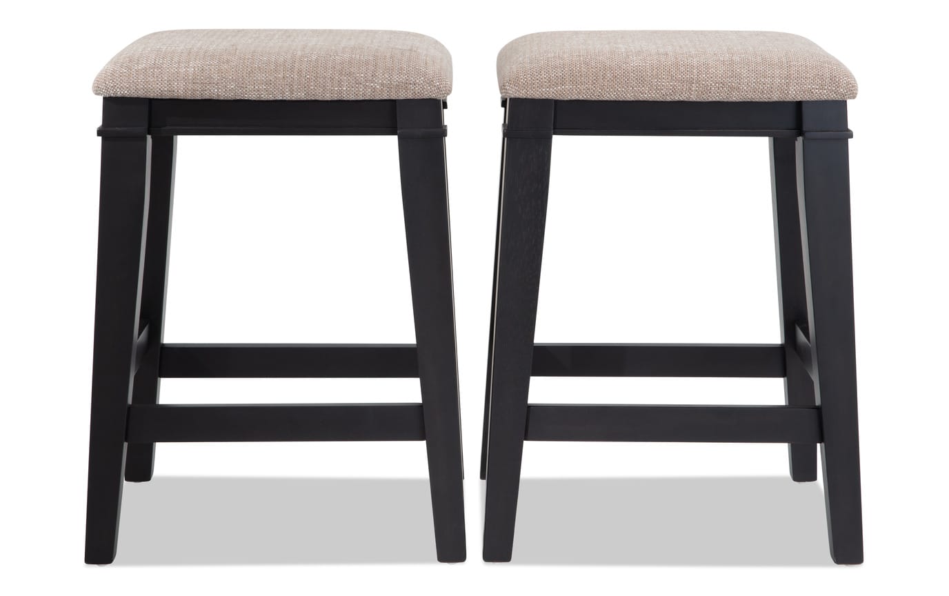 Set of 2 Montana Black Upholstered Kitchen Island Stools | Bob's ...